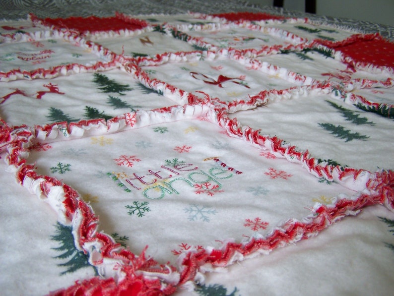 Santa and Reindeer Rag Quilt Throw – Sweet Embroidered Santa Sayings ...