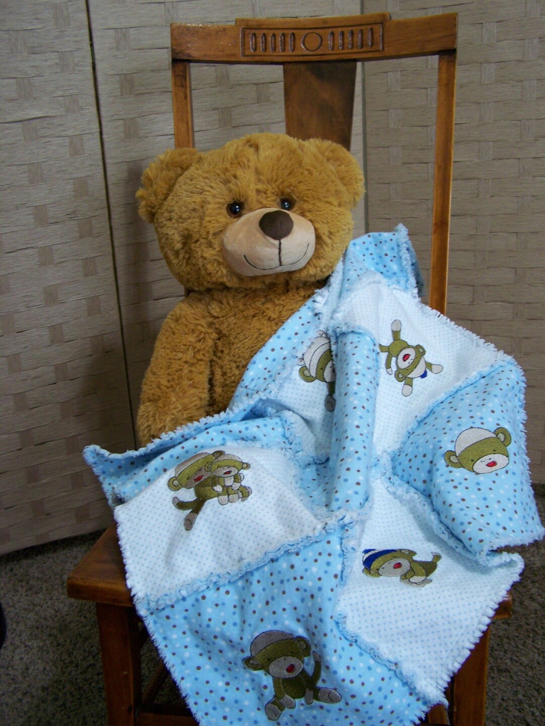 Cuddly Rag Quilt Lovey Blanket for Car Seat or Stroller. Embroidered ...