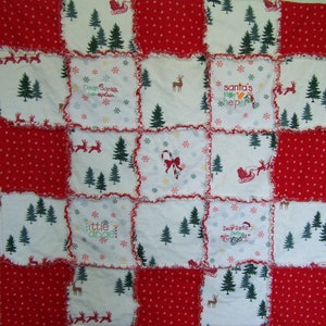 Santa and Reindeer Rag Quilt Throw – Sweet Embroidered Santa Sayings ...