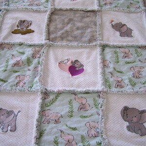 Precious Embroidered Sweet Elephants Rag Quilt for Toddler or Baby ...