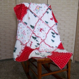 Santa and Reindeer Rag Quilt Throw – Sweet Embroidered Santa Sayings ...