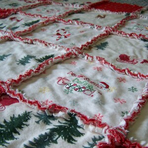 Santa and Reindeer Rag Quilt Throw – Sweet Embroidered Santa Sayings ...