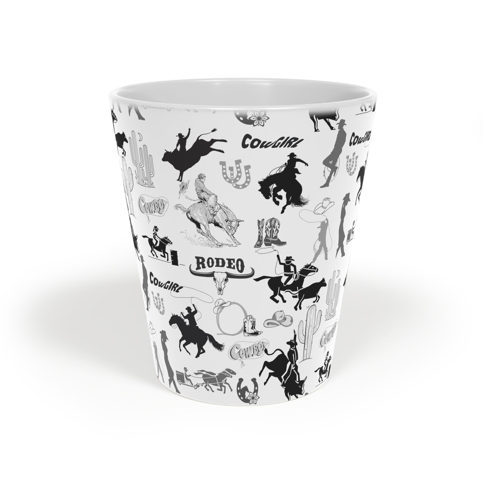 Rodeo Latte Mug, Black and White Rodeo Mug, Rodeo Theme Mug, Cowgirl Mug, Cowboy Mug, Rodeo ...