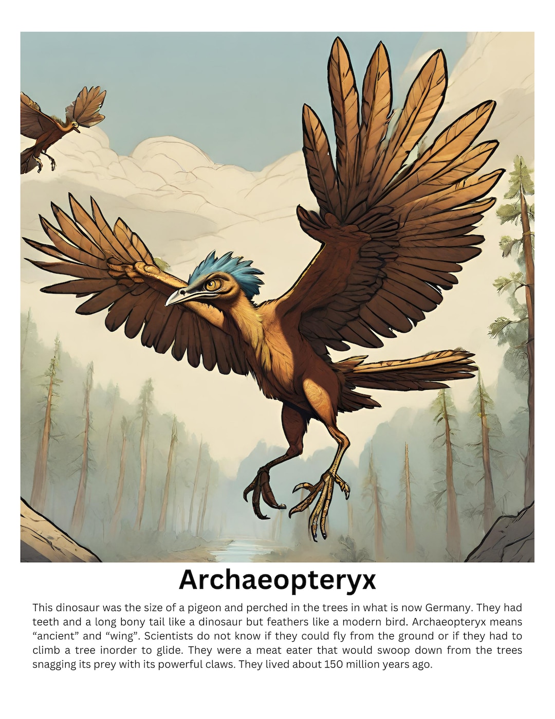 Archaeopteryx Dinosaur, Winged Dinosaur, Downloadable Dino Poster ...