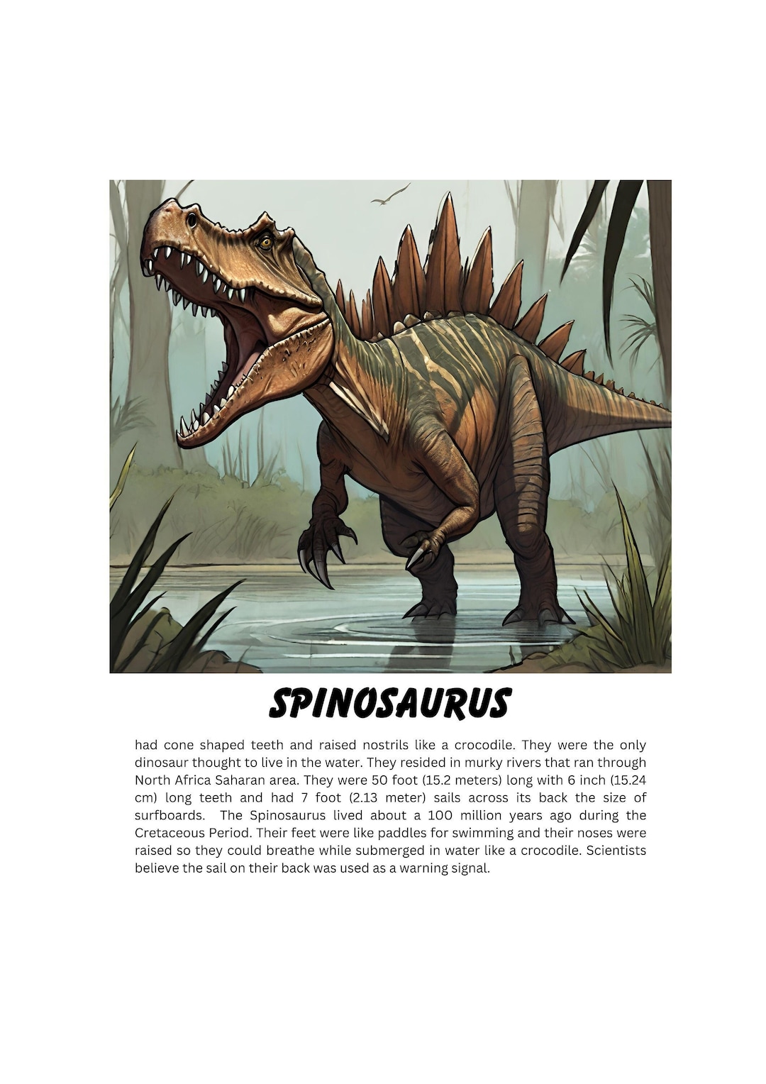 Spinosaurus Dinosaur, Educational and Fun Dino Poster, Downloadable ...