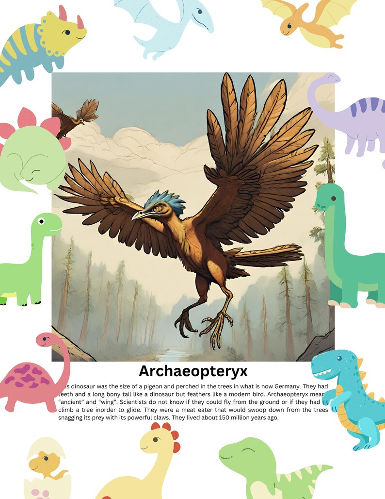 Archaeopteryx Dinosaur, Winged Dinosaur, Downloadable Dino Poster ...