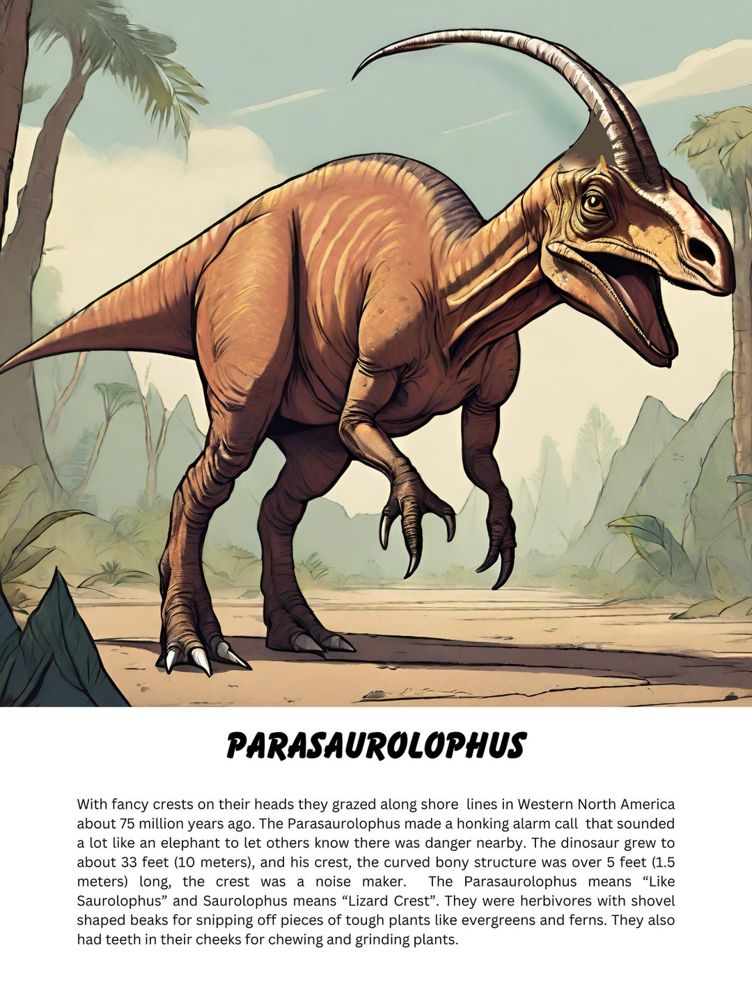 Parasaurolophus Dinosaur, Dinosaurs for Children, Dinosaur Wall Art for ...