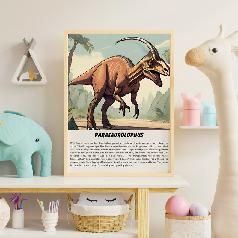Parasaurolophus Dinosaur, Dinosaurs for Children, Dinosaur Wall Art for ...
