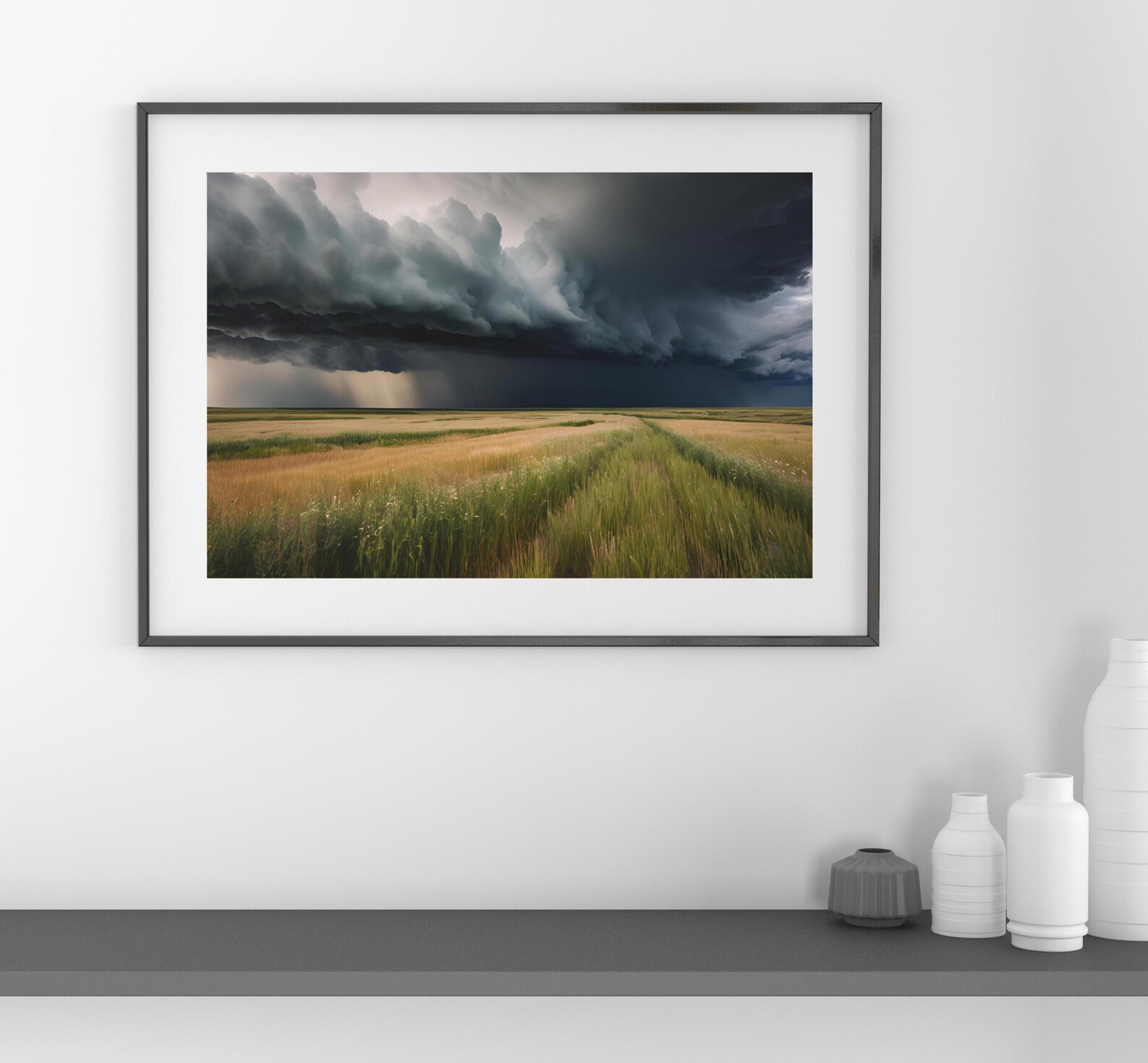 Prairie Storm, Vibrant Black Sky Against Gold and Green Landscape ...