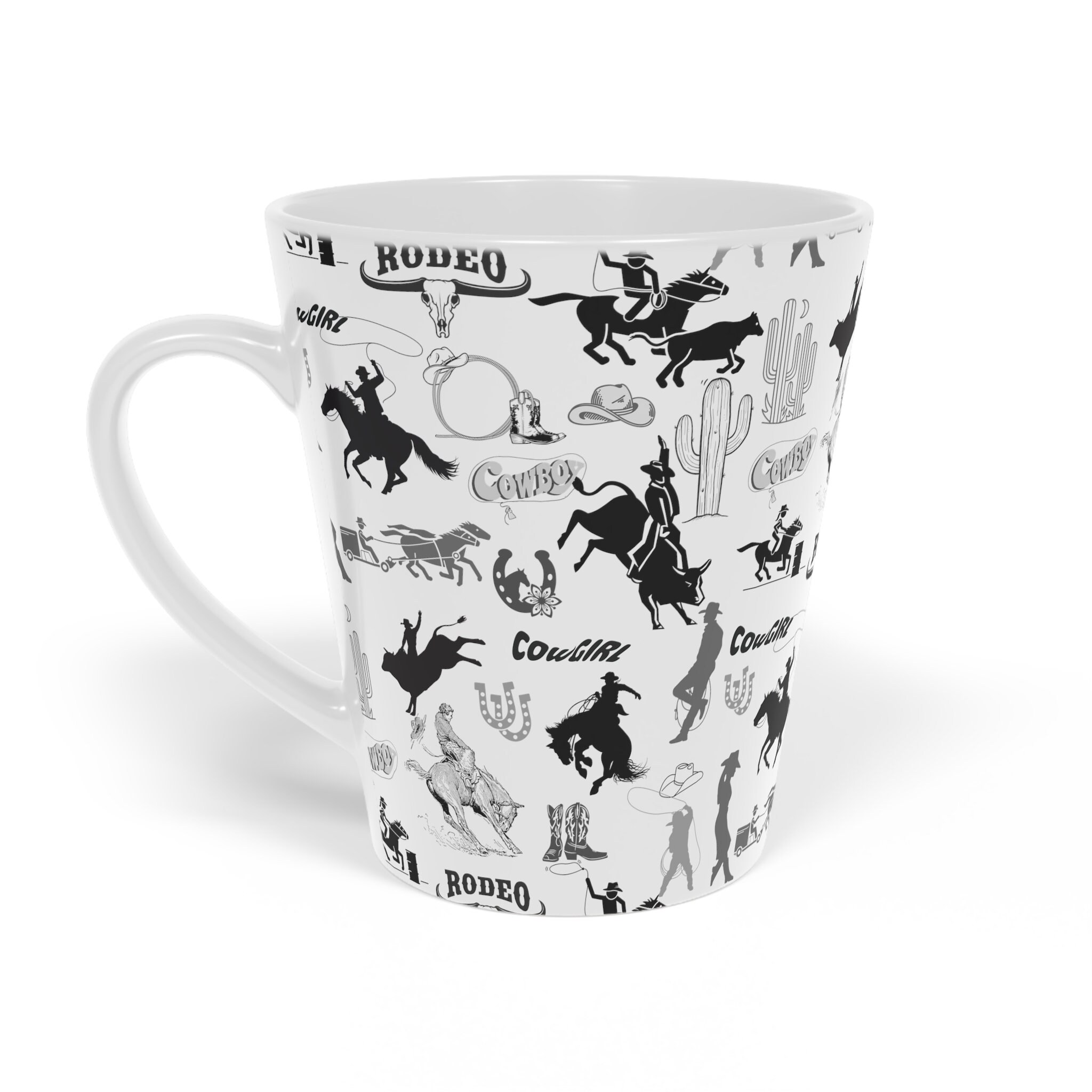 Rodeo Latte Mug, Black and White Rodeo Mug, Rodeo Theme Mug, Cowgirl ...