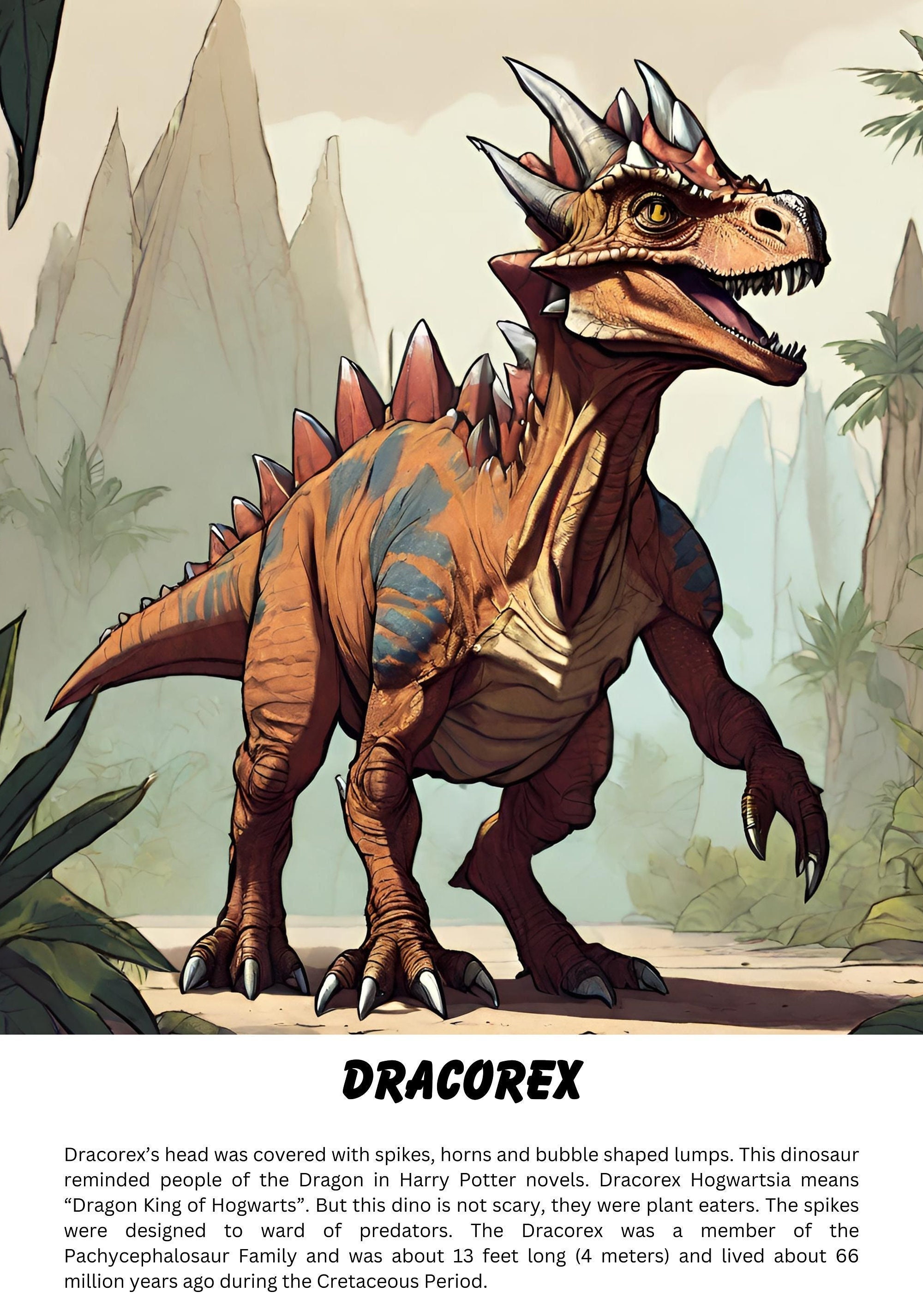 Dracorex Dinosaur, Dinosaur Posters for Boys and Girls, Downloadable Dino Wall Art, Dinosaur ...