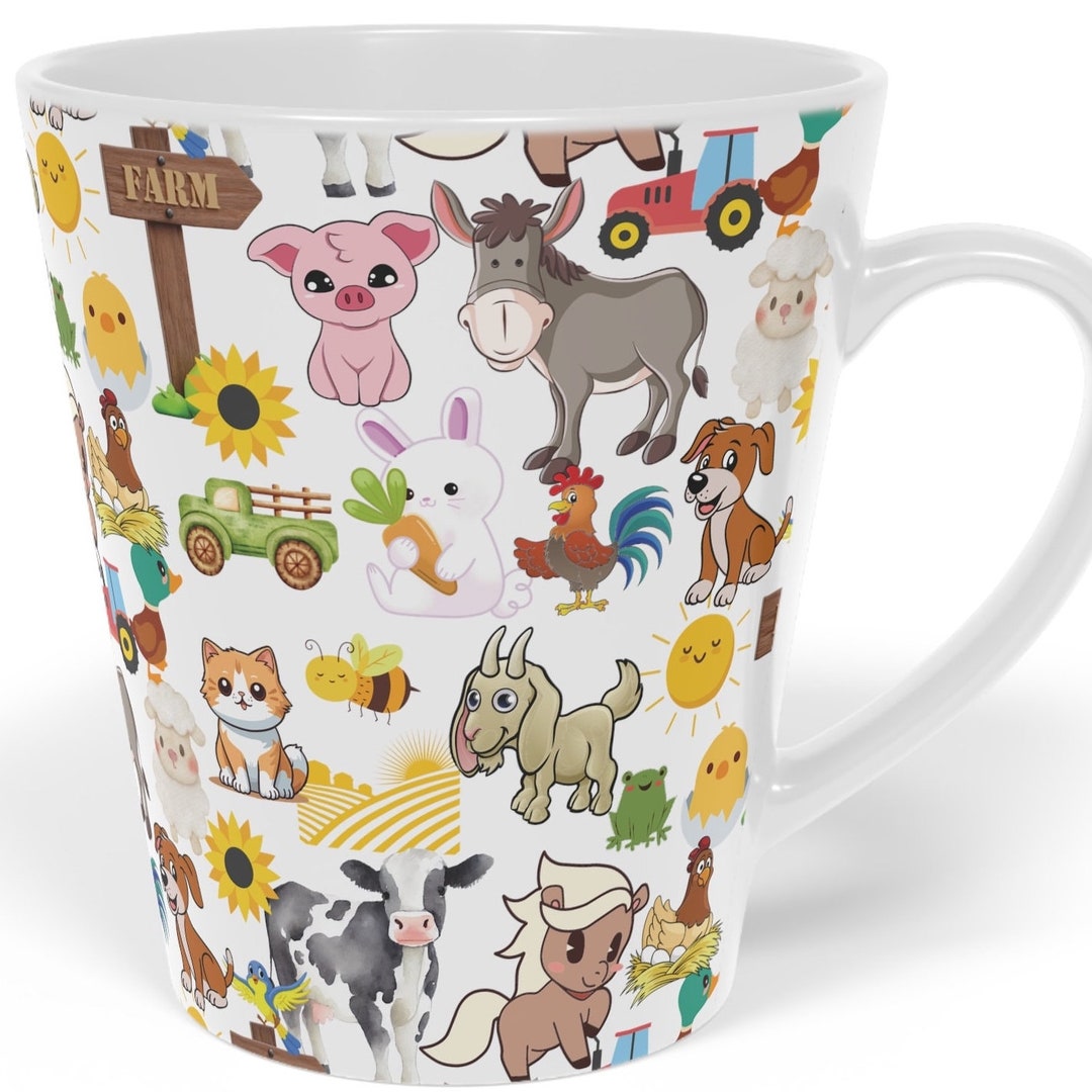 Farm Animal Latte Mug, Cartoon Farm Animal Mugs, Farm Animals, Farm ...