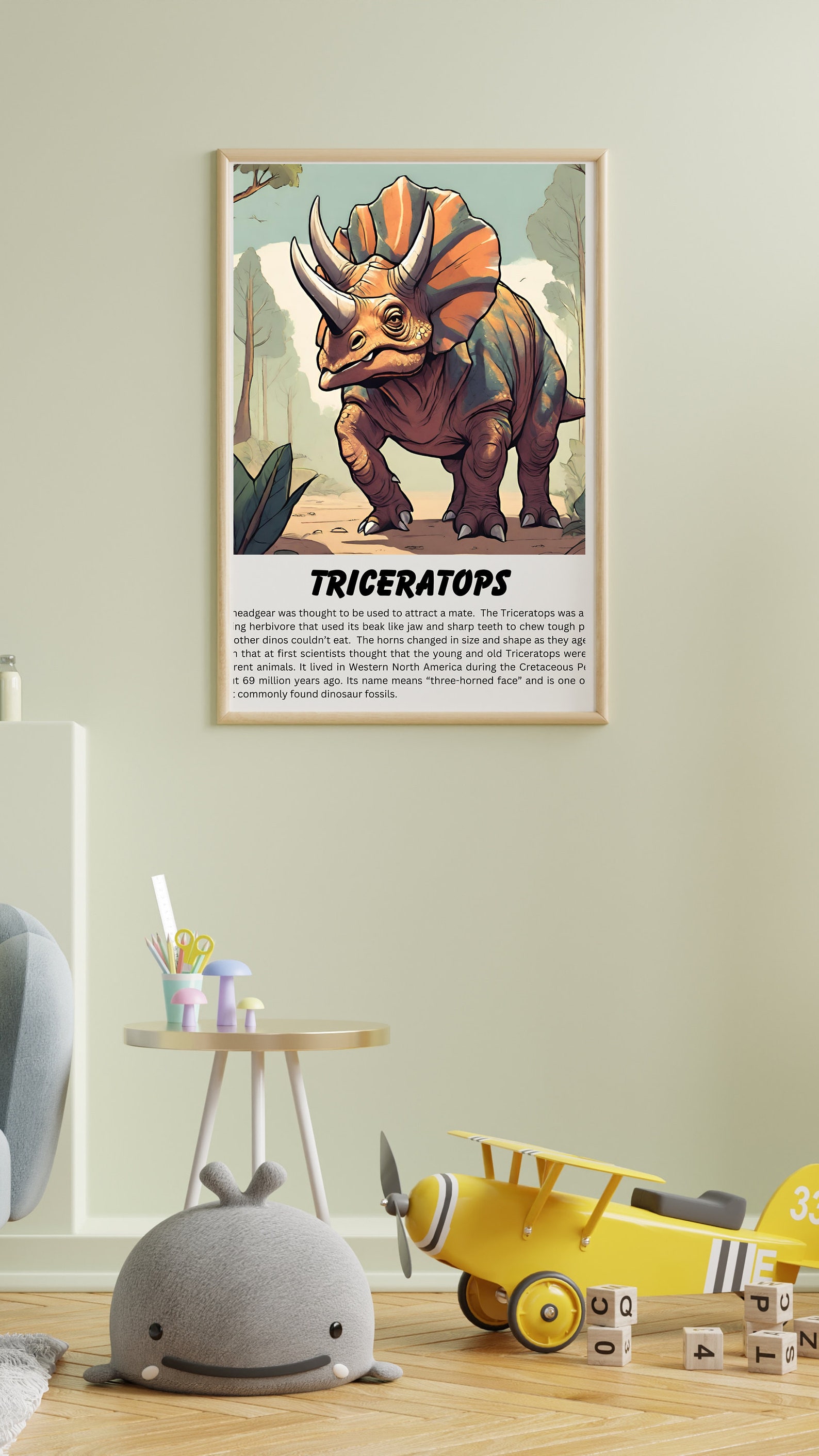 Triceratops Dinosaur, Educational and Fun Dinosaur Wall Art, Dinosaur ...