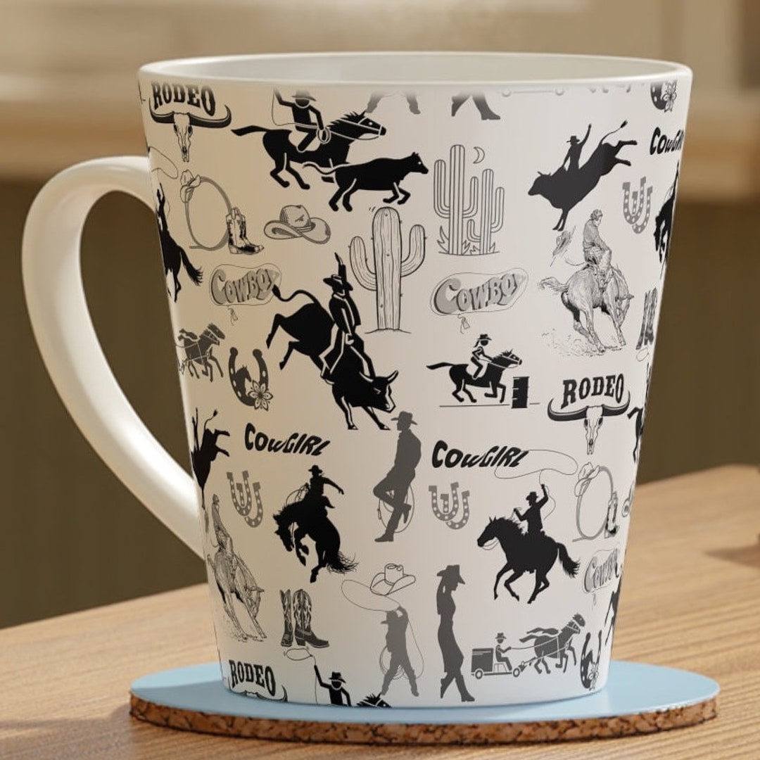 Rodeo Latte Mug, Black and White Rodeo Mug, Rodeo Theme Mug, Cowgirl ...