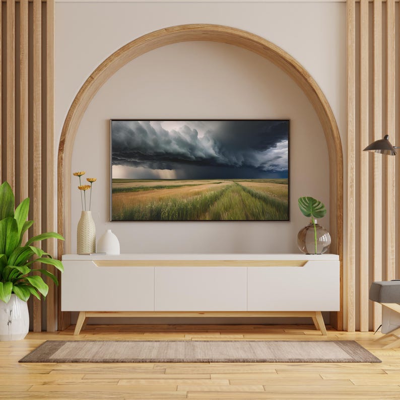 Prairie Storm, Vibrant Black Sky Against Gold and Green Landscape ...
