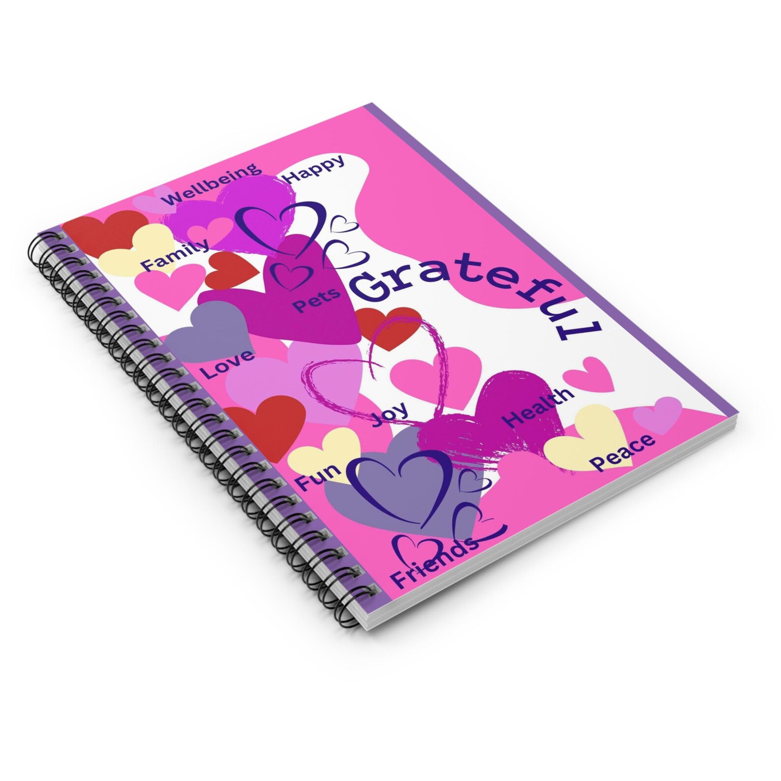 Grateful Pink Hearts Lined Spiral Notebook, Free Shipping Notebook ...