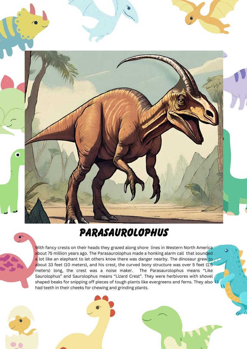 Parasaurolophus Dinosaur, Dinosaurs for Children, Dinosaur Wall Art for ...