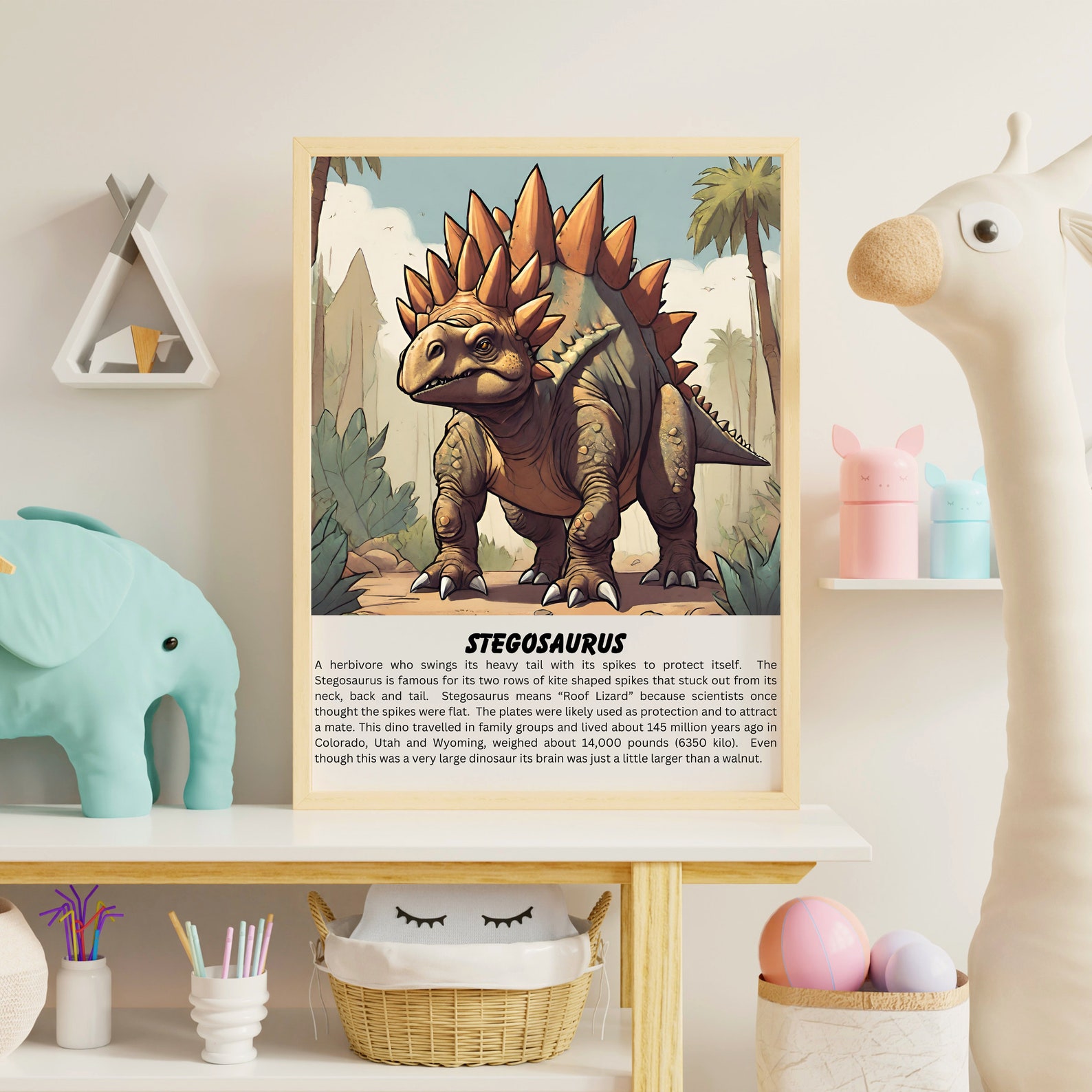 Stegosaurus Dinosaur, Educational and Fun Dino Wall Art, Digital ...