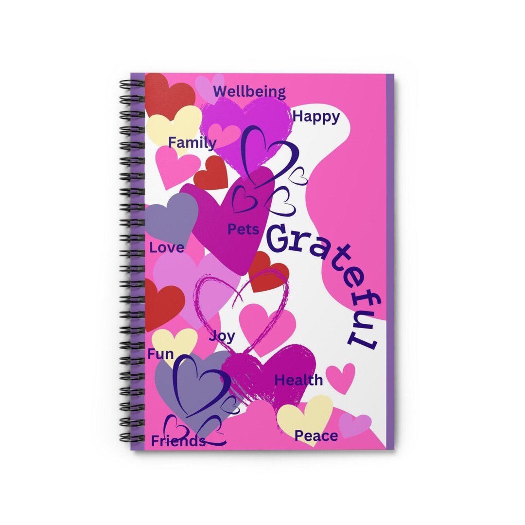 Grateful Pink Hearts Lined Spiral Notebook, Free Shipping Notebook ...