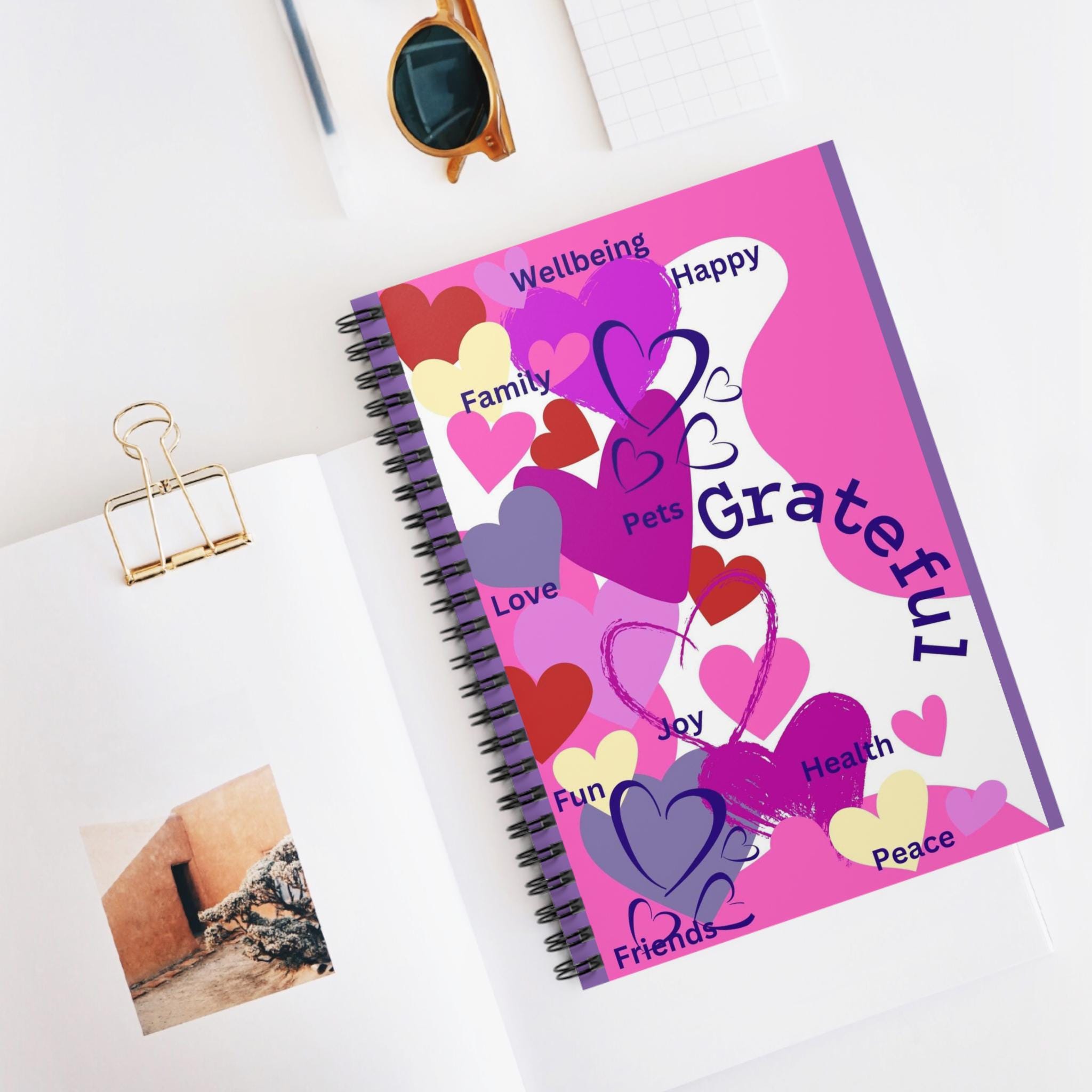 Grateful Pink Hearts Lined Spiral Notebook, Free Shipping Notebook ...