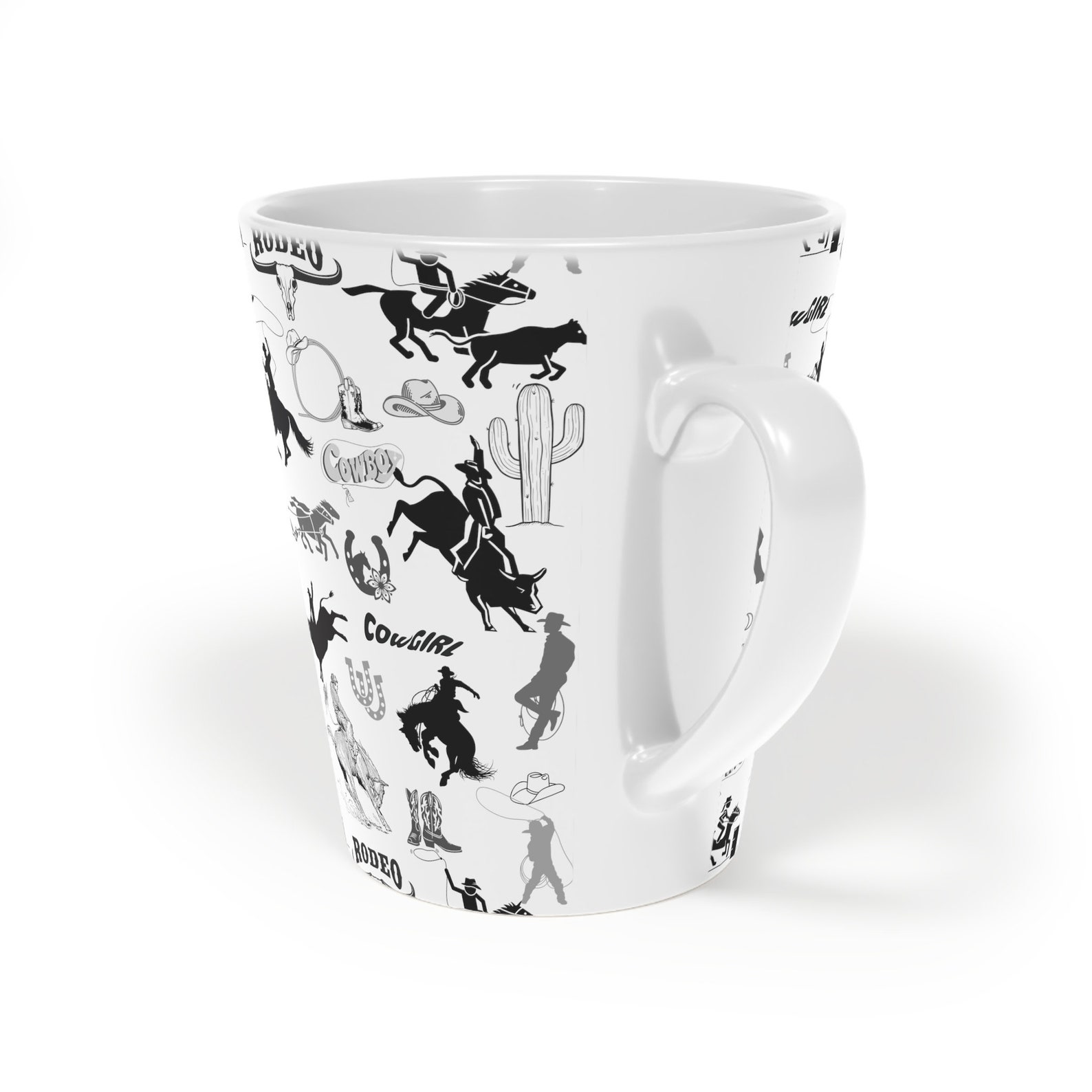Rodeo Latte Mug, Black and White Rodeo Mug, Rodeo Theme Mug, Cowgirl Mug, Cowboy Mug, Rodeo ...