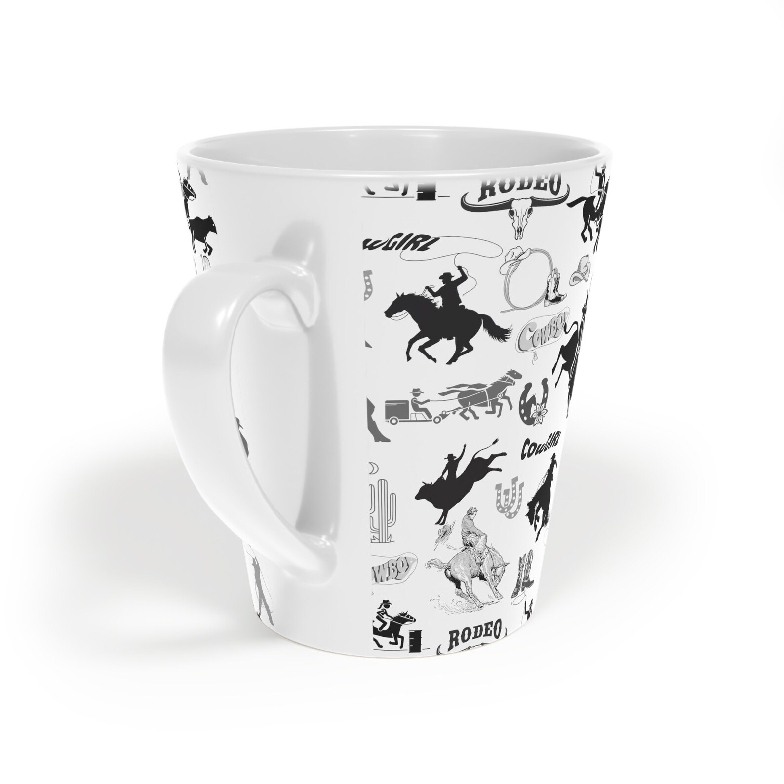 Rodeo Latte Mug, Black and White Rodeo Mug, Rodeo Theme Mug, Cowgirl Mug, Cowboy Mug, Rodeo ...