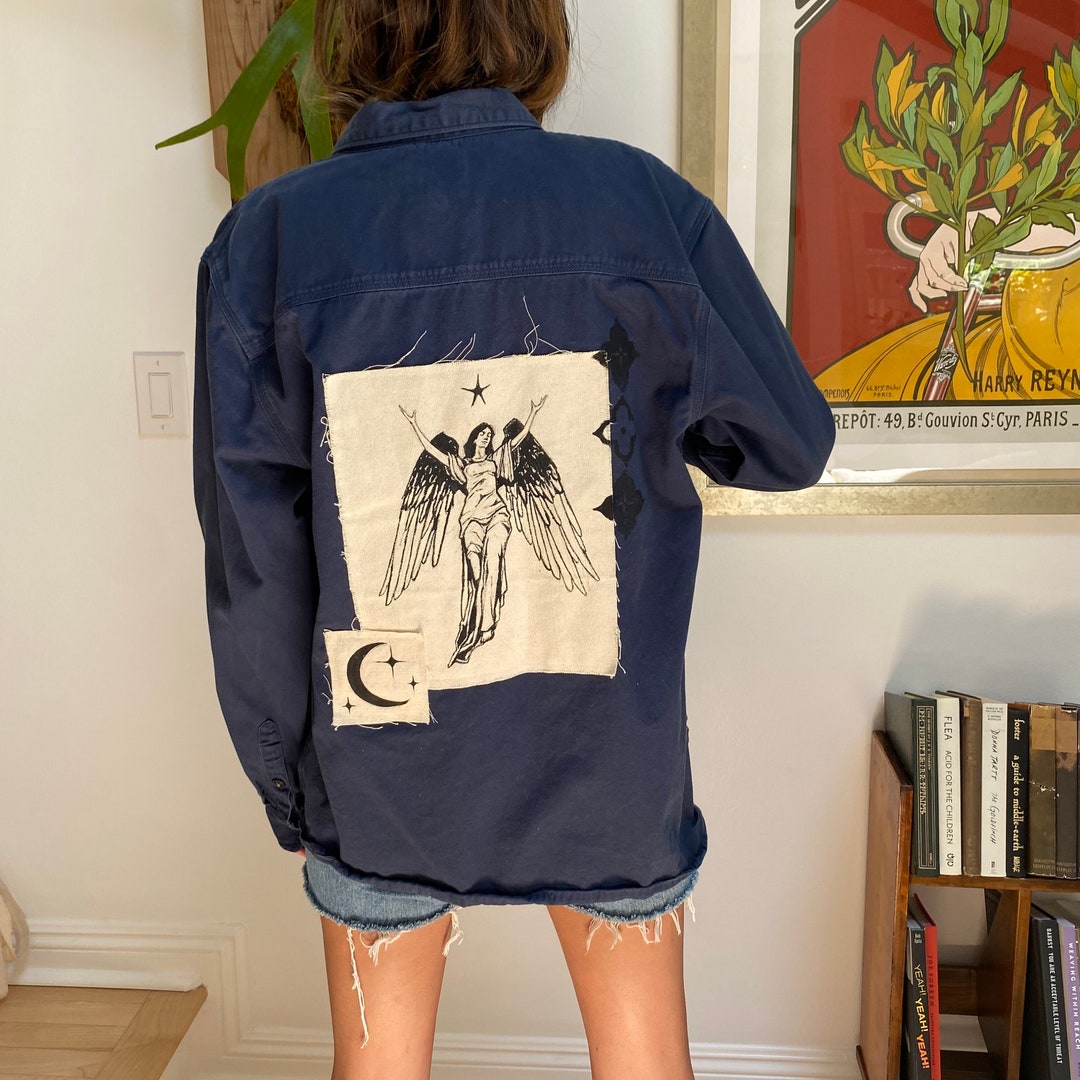 Gothic Angel Button-up Jacket - Hand-painted, Sewn and Printed - Etsy