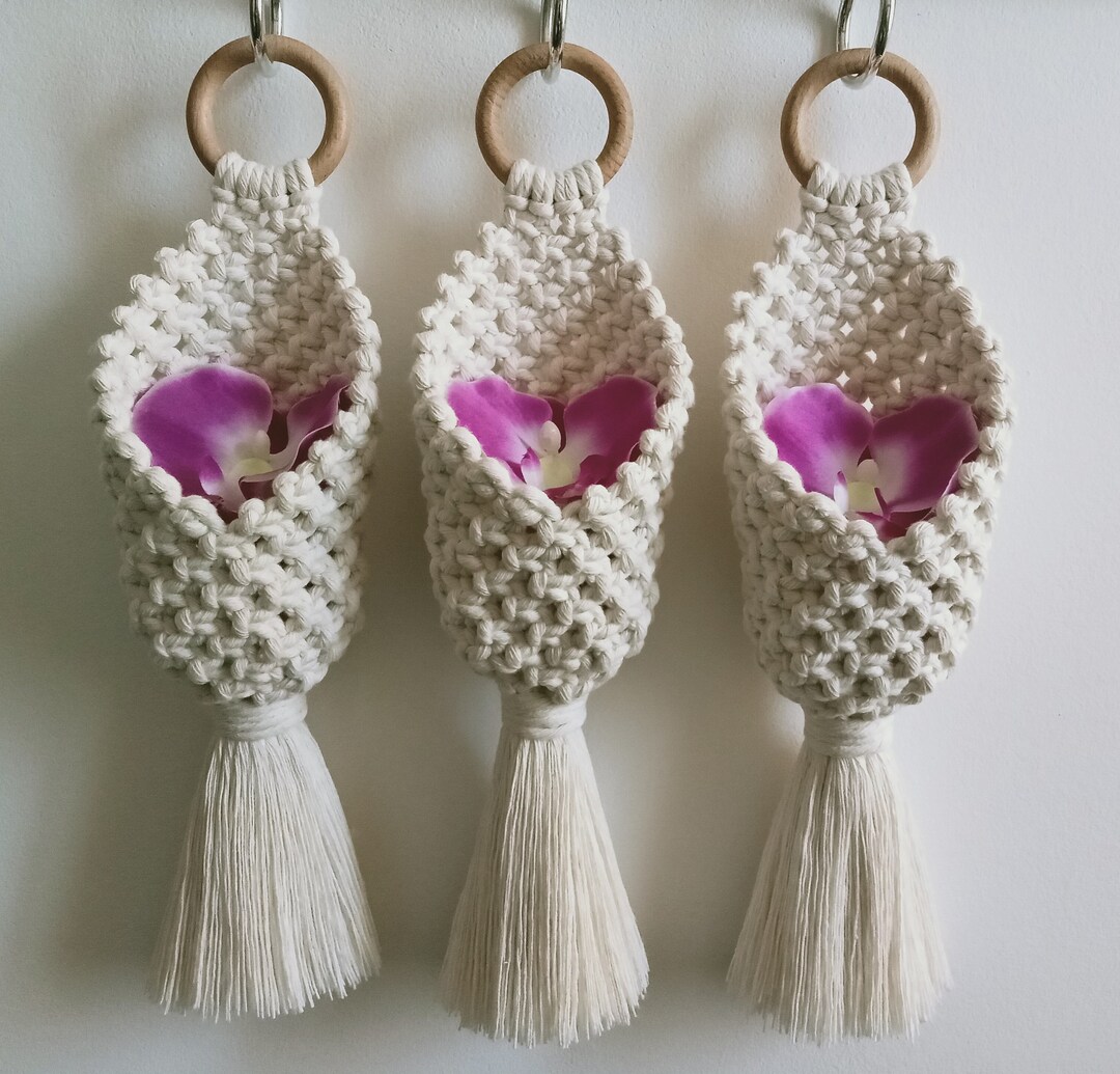 Macrame Flower Stand Triple Hanging Set Set Organizer Decoration ...