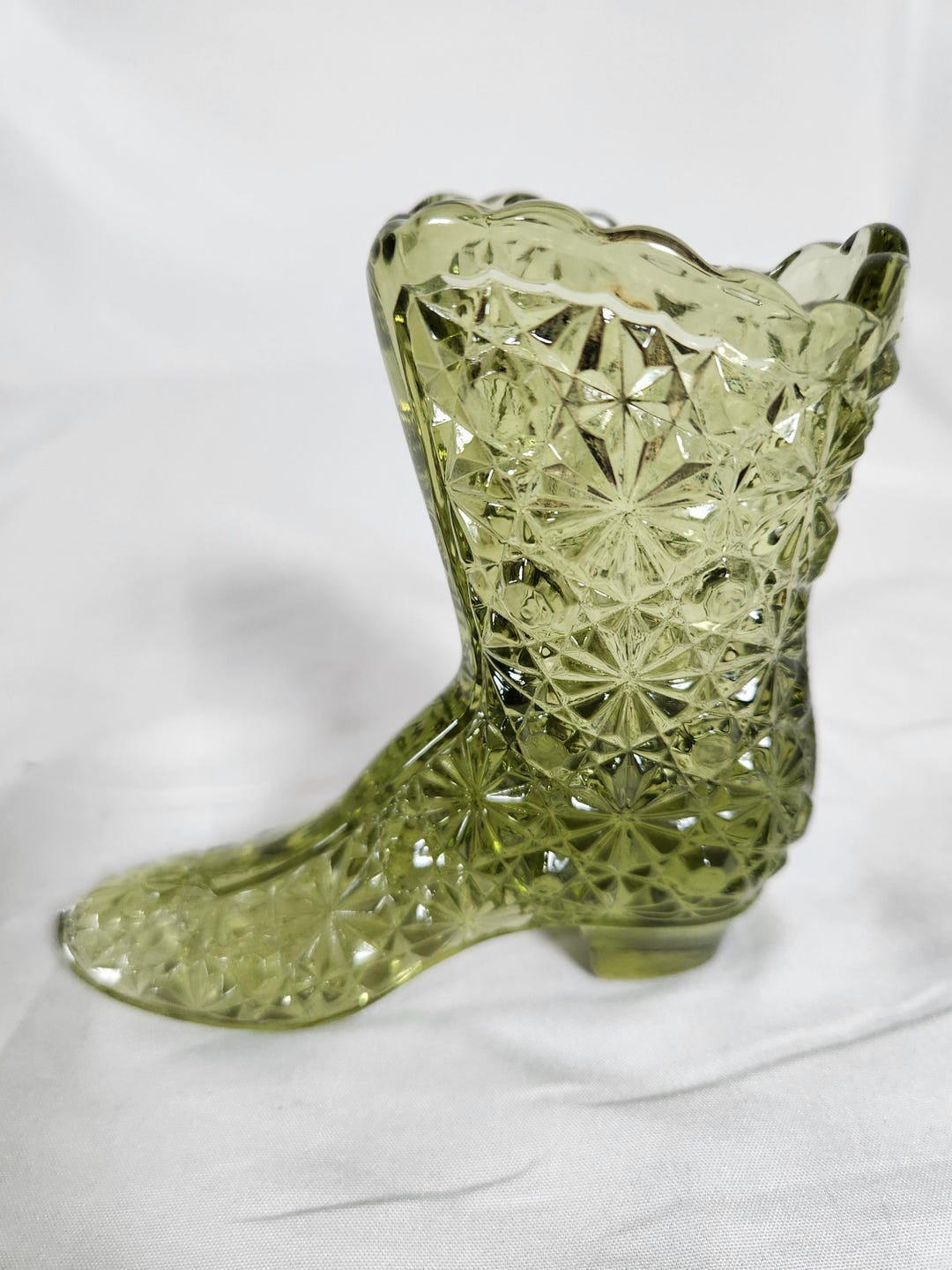 Vintage Fenton Green Glass Boot in Daisy and Button Pattern - Etsy