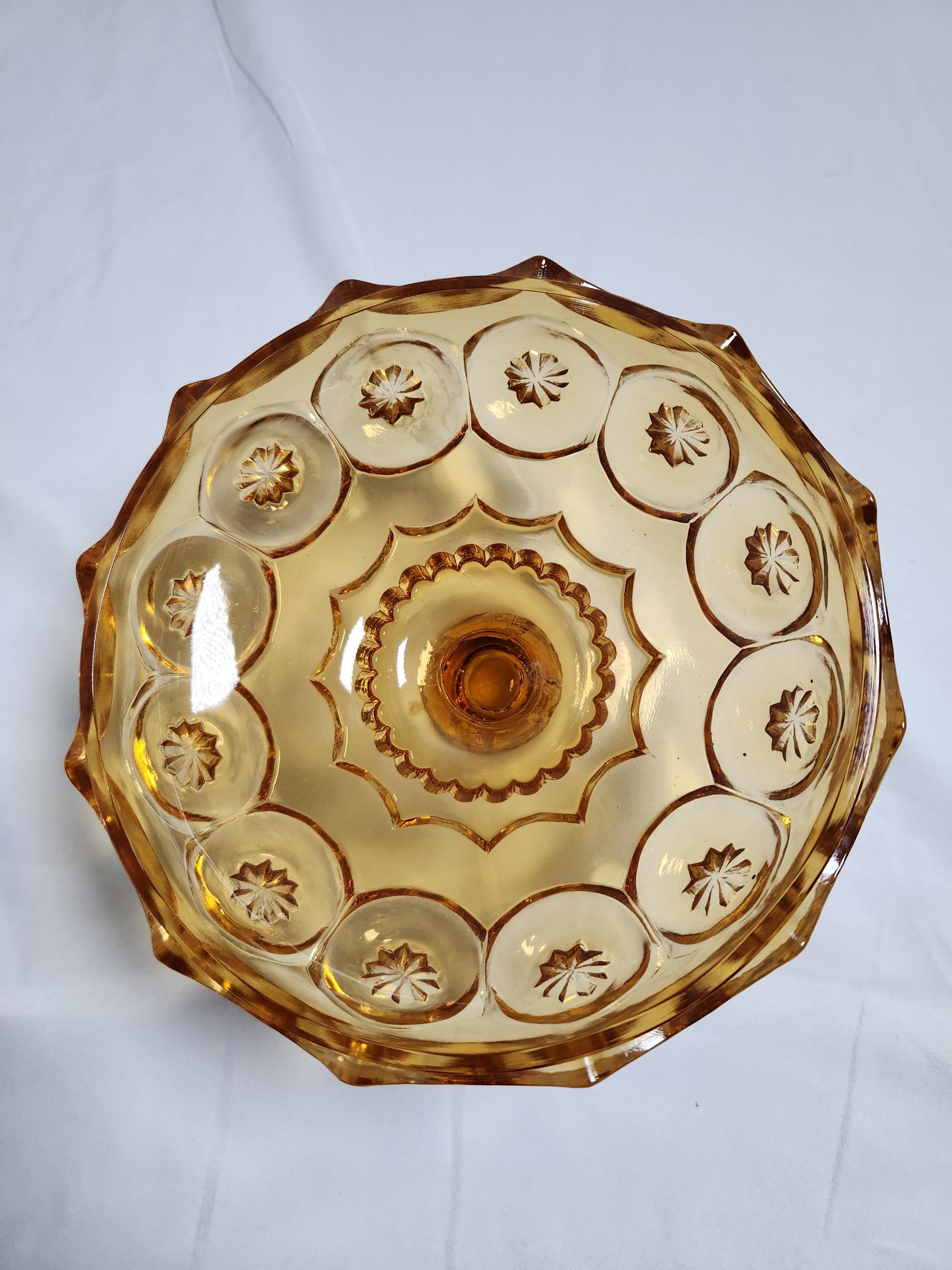L.E. Smith Moon and Stars Large Amber Lidded Compote - Etsy