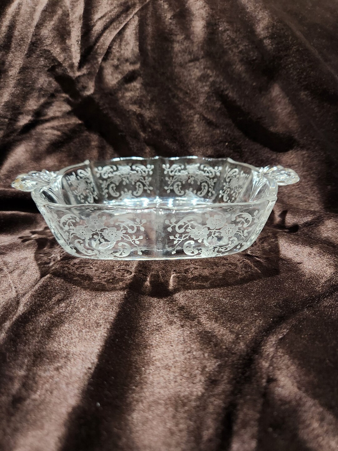 Fostoria Etched Glass Meadow Rose Square Dish - Etsy