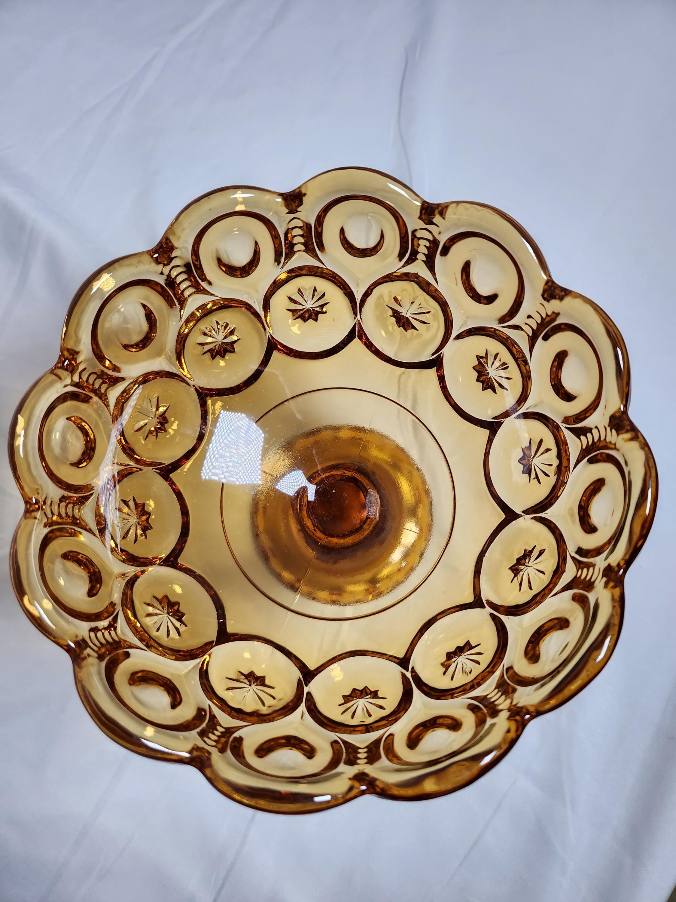 L.E. Smith Moon and Stars Large Amber Lidded Compote - Etsy