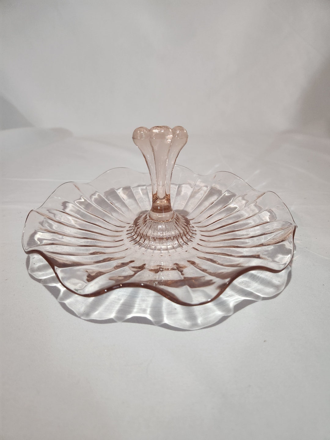 Pink Depression Anchor Hocking Glass Tidbit Tray With Center Handle and ...