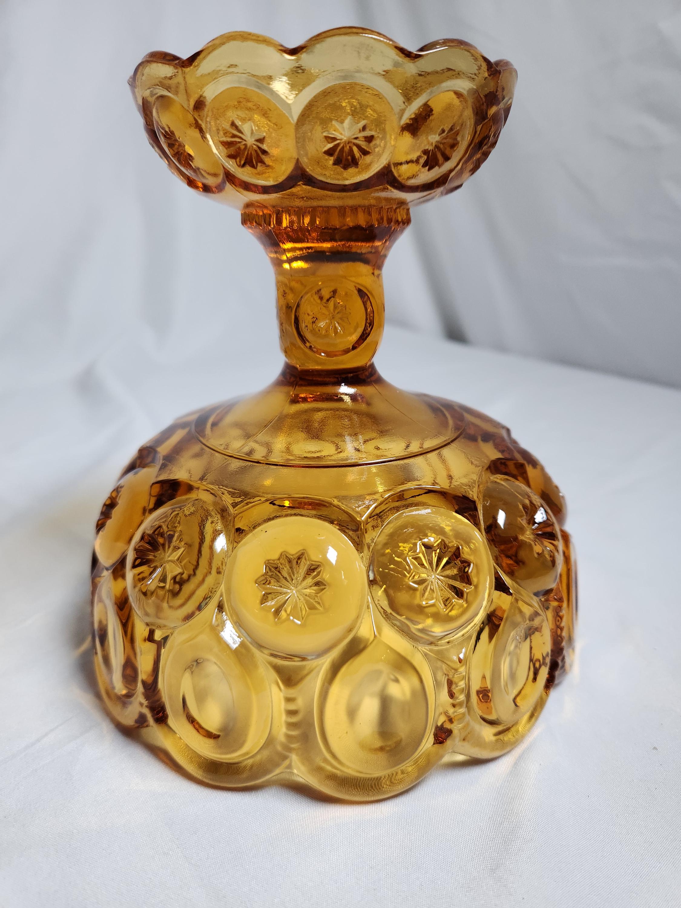 L.E. Smith Moon and Stars Large Amber Lidded Compote - Etsy