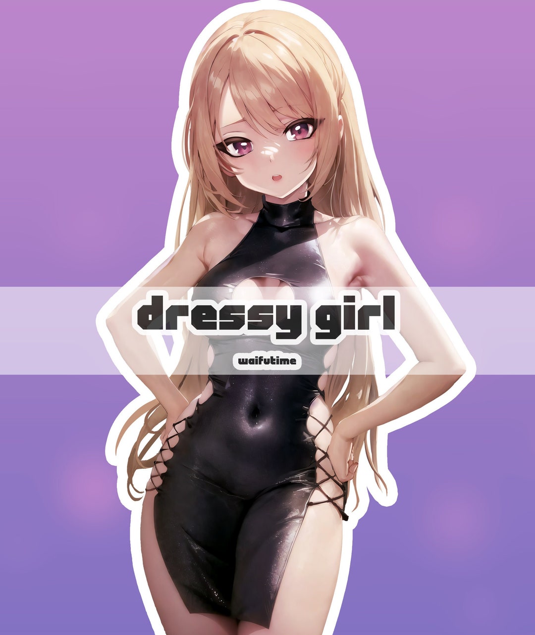 Waifu Sticker Sassy Anime Girl Hands On Hips Blonde Black Etsy