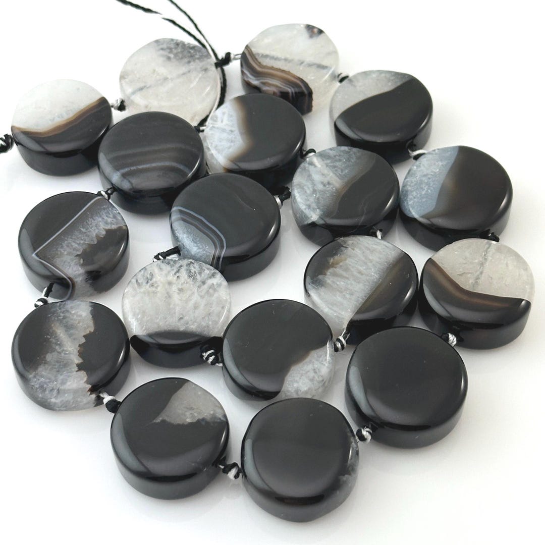 9 Pcs Large Black/white Banded Tuxedo Agate Gemstones, 20x8-10mm Coins ...