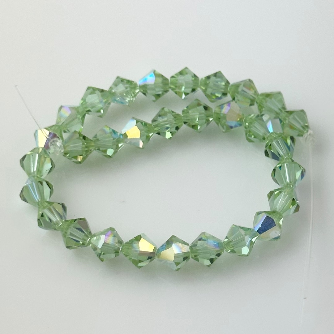 15 Pcs Iridescent Crystal Beads, Chrysolite Green AB 6mm Bicone, Half ...