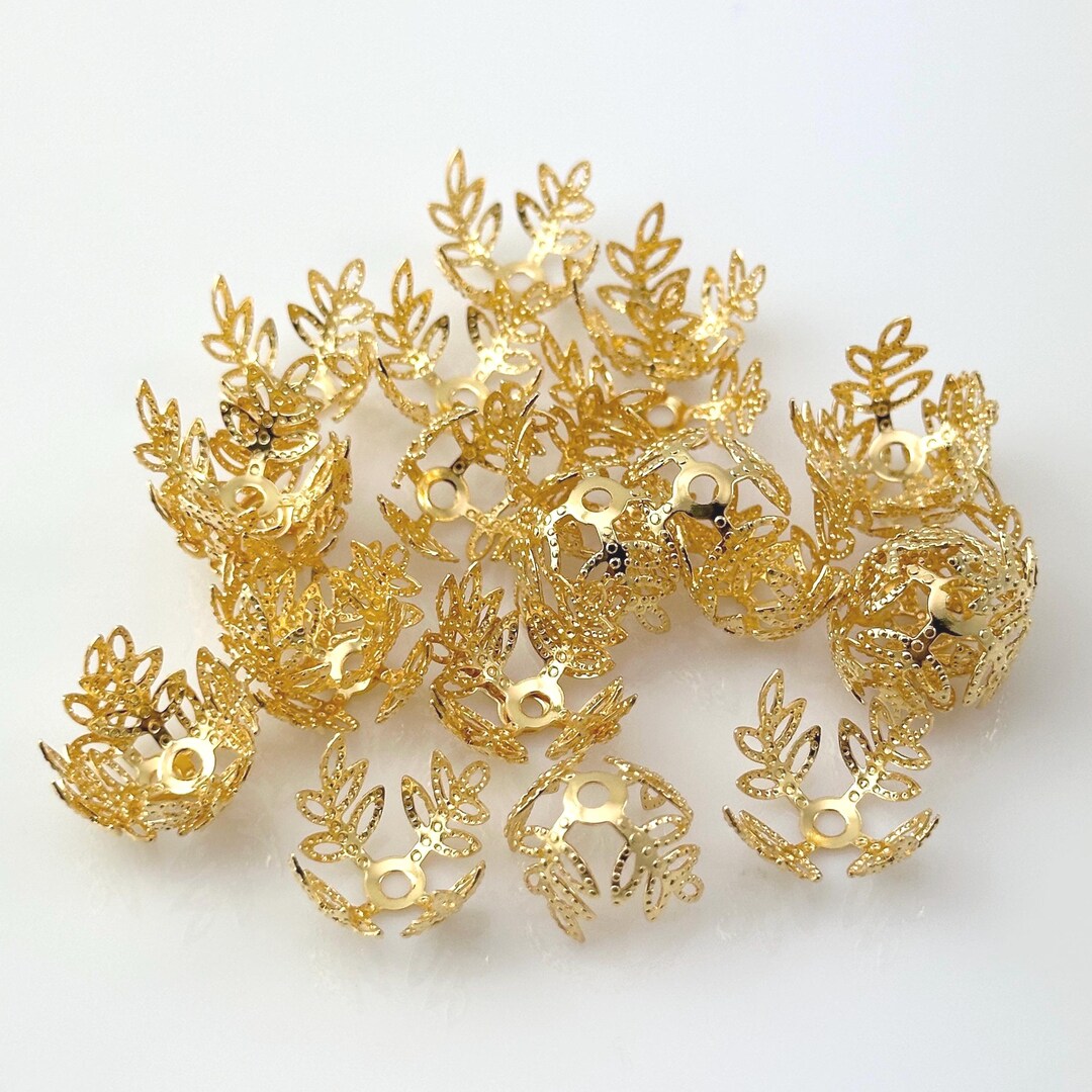 Gold Plated Brass Bead Cap, 15x10mm Filigree Leaf Shape, Quantity 20 ...