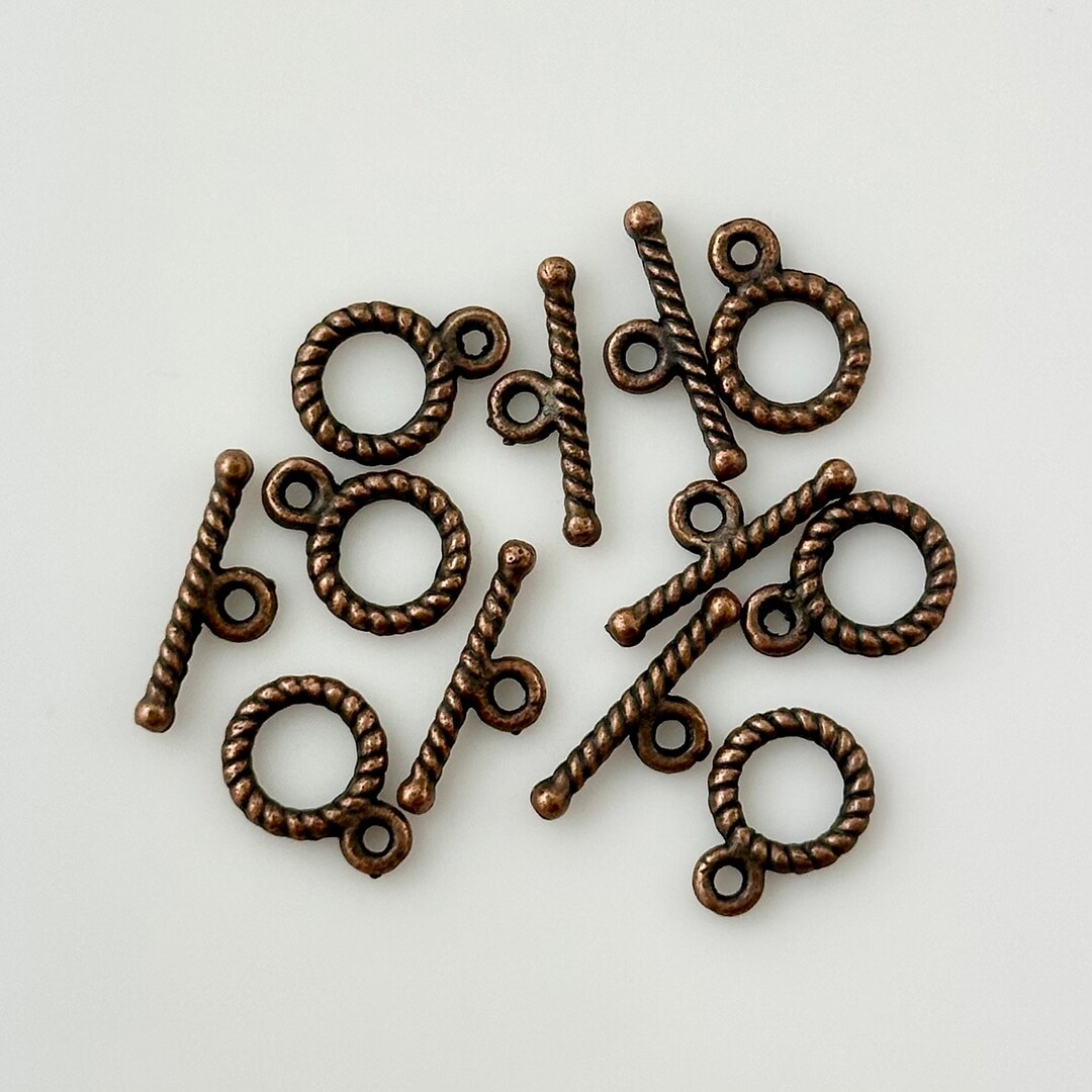 Small Antiqued Copper Plated Metal Toggle Clasps, Set of 6 Clasps, Rope ...