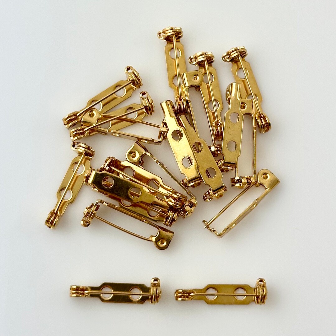 Gold Plated Steel Pin Backs, 3/4 Inch With Locking Bar, 20x5mm Fastener ...