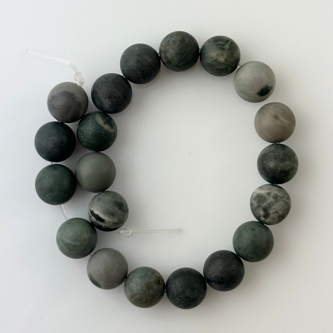 Matte Green Forest Jasper Gemstone Bead Strand, 10mm Smooth Round, 8 ...