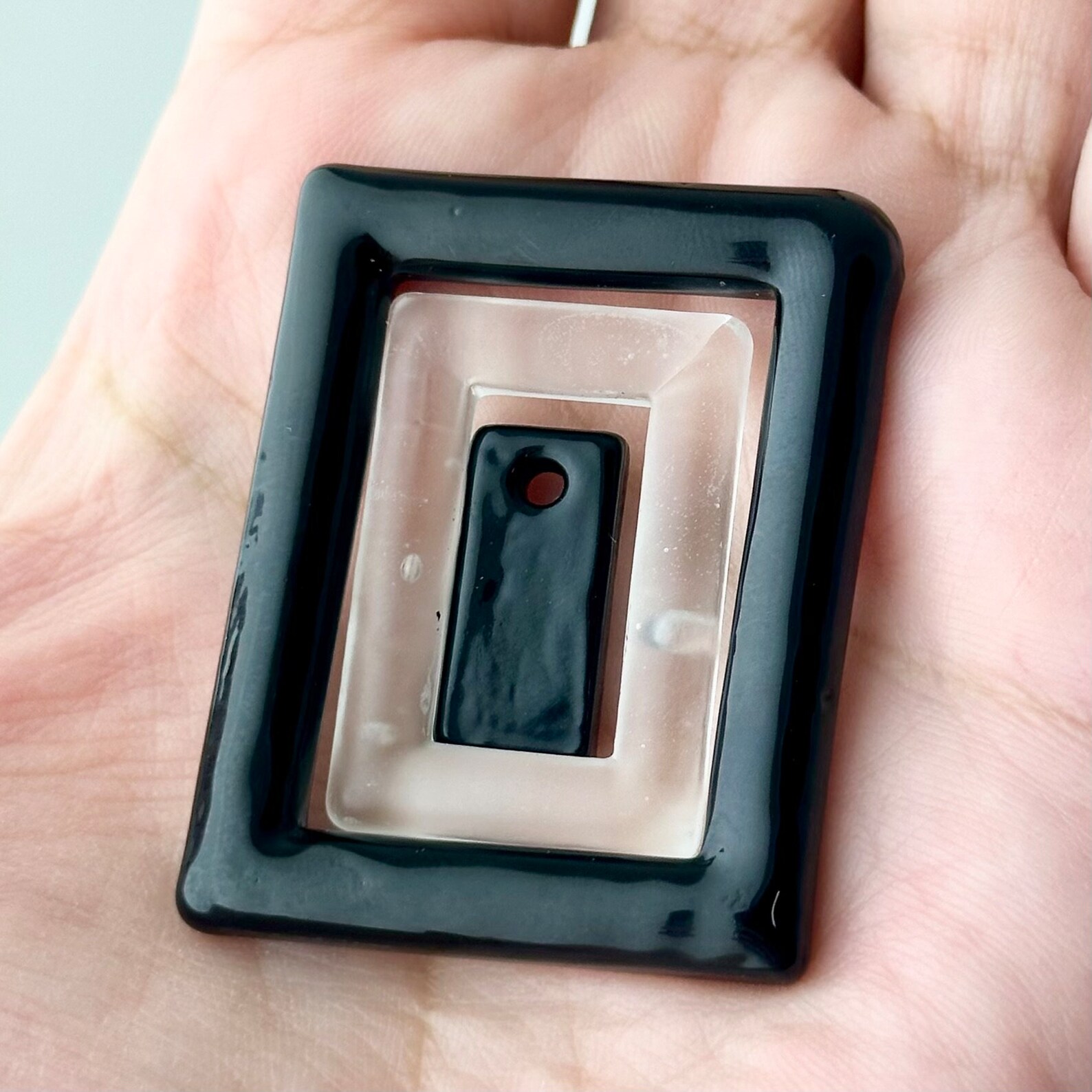 Black and Clear Large Rectangular Glass Pendant, Set of 3 Nested Pieces ...