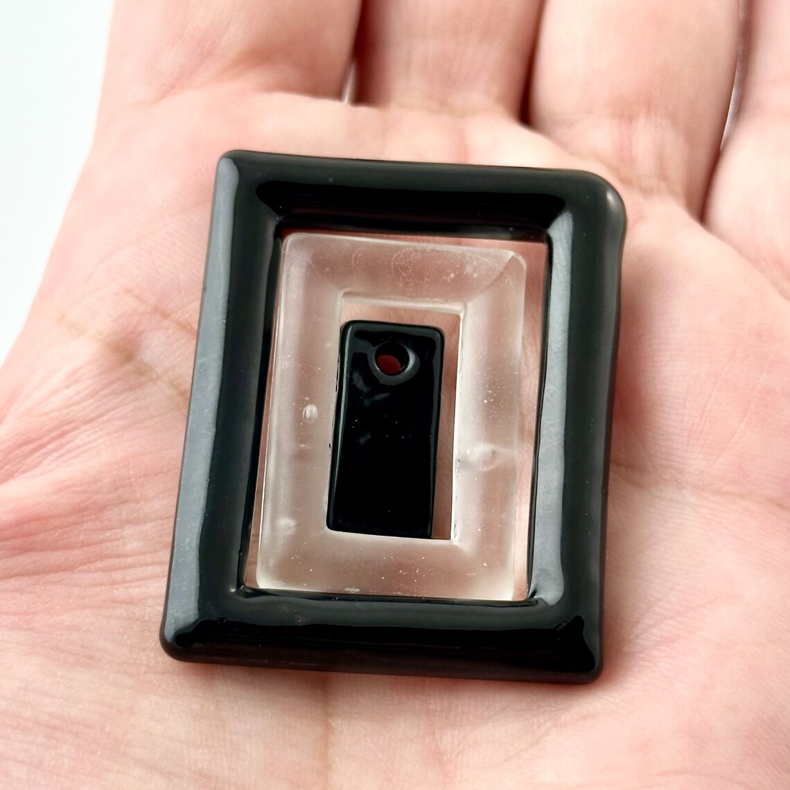 Black and Clear Large Rectangular Glass Pendant, Set of 3 Nested Pieces ...