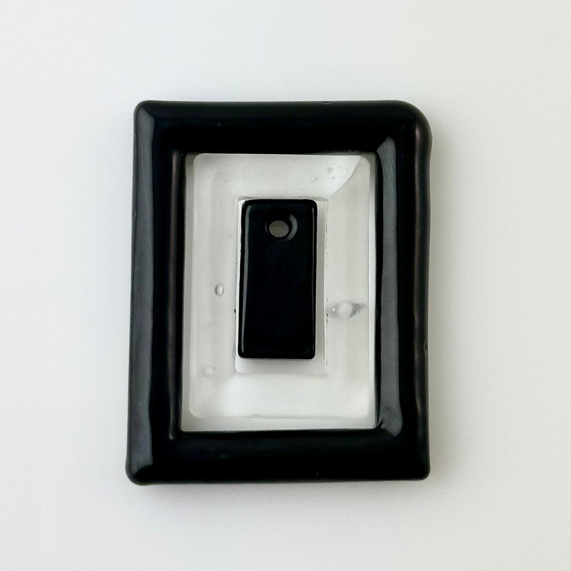 Black and Clear Large Rectangular Glass Pendant, Set of 3 Nested Pieces ...