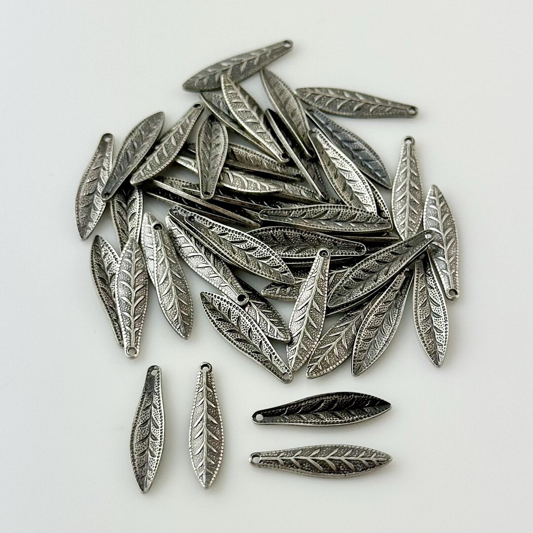 Antiqued Silver Plated Brass Skinny Leaf Stampings, 19x5mm Pointed ...