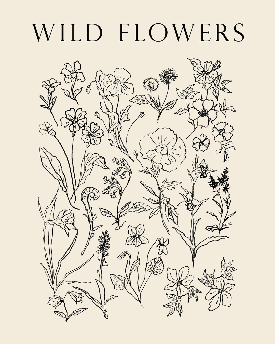 Wild Flowers Digital Poster Hand Sketch - Etsy
