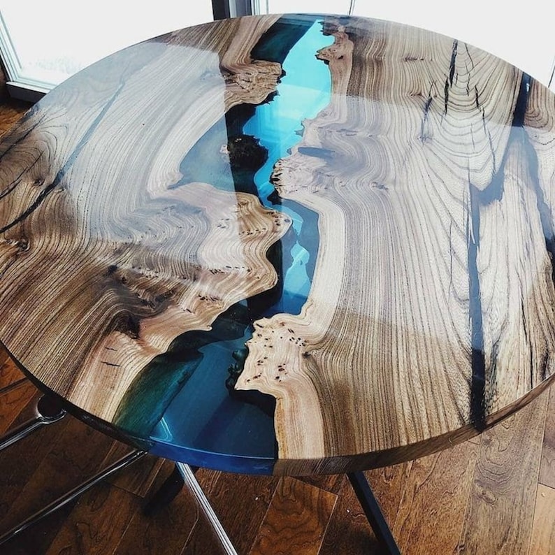Custom Round Epoxy Table, Round Epoxy Table, Wooden Dining Table ...