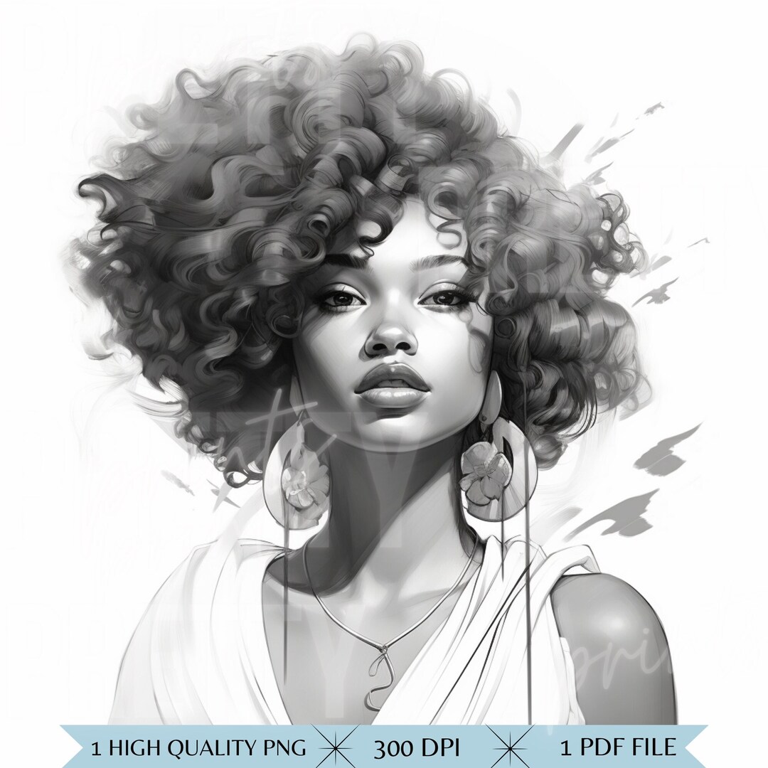 Black and White Art, Black Girl Clipart, Digital Planner Art, Wall Art ...