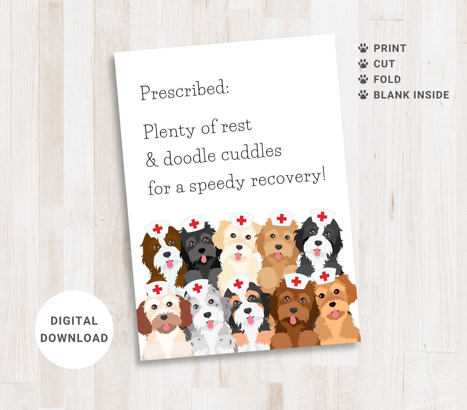 Printable Doodle Get Well Card, Digital Get Well Card, Downloadable ...