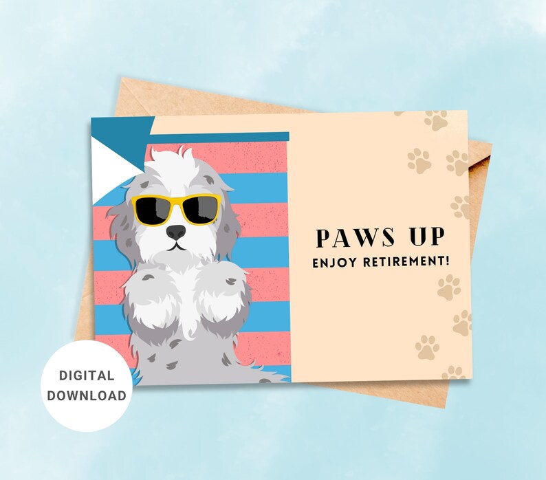 Printable Aussiedoodle Retirement Card, Digital Retirement Card ...